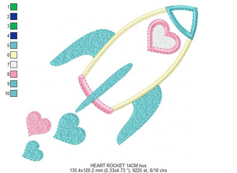 Rocket Embroidery Designs - Spaceshift With Hearts Machine Embroidery ...