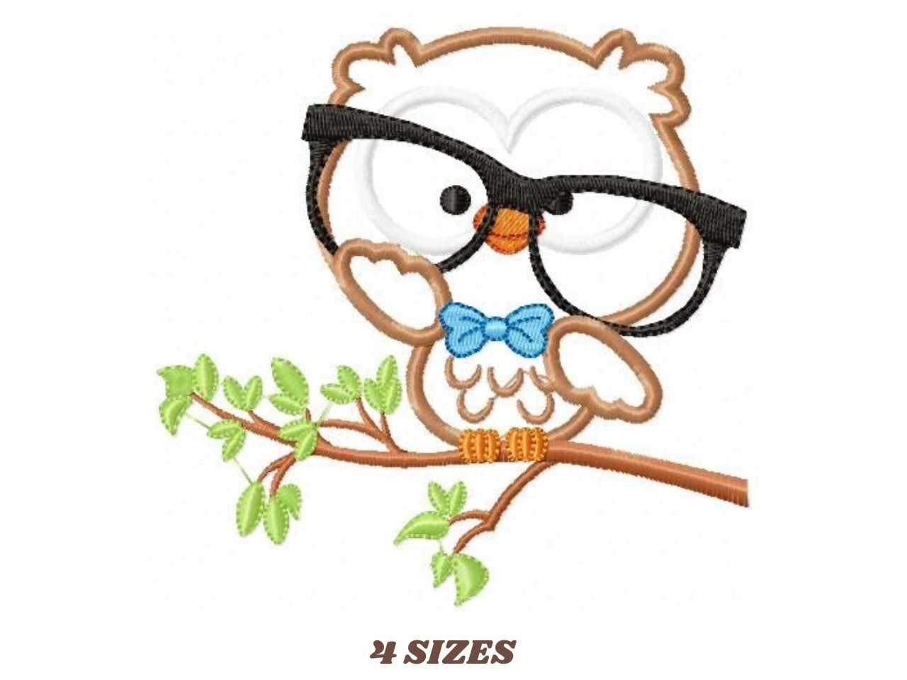 Eule Stickdatei - Eule mit Brille Stickmuster Maschinenstickmuster ...