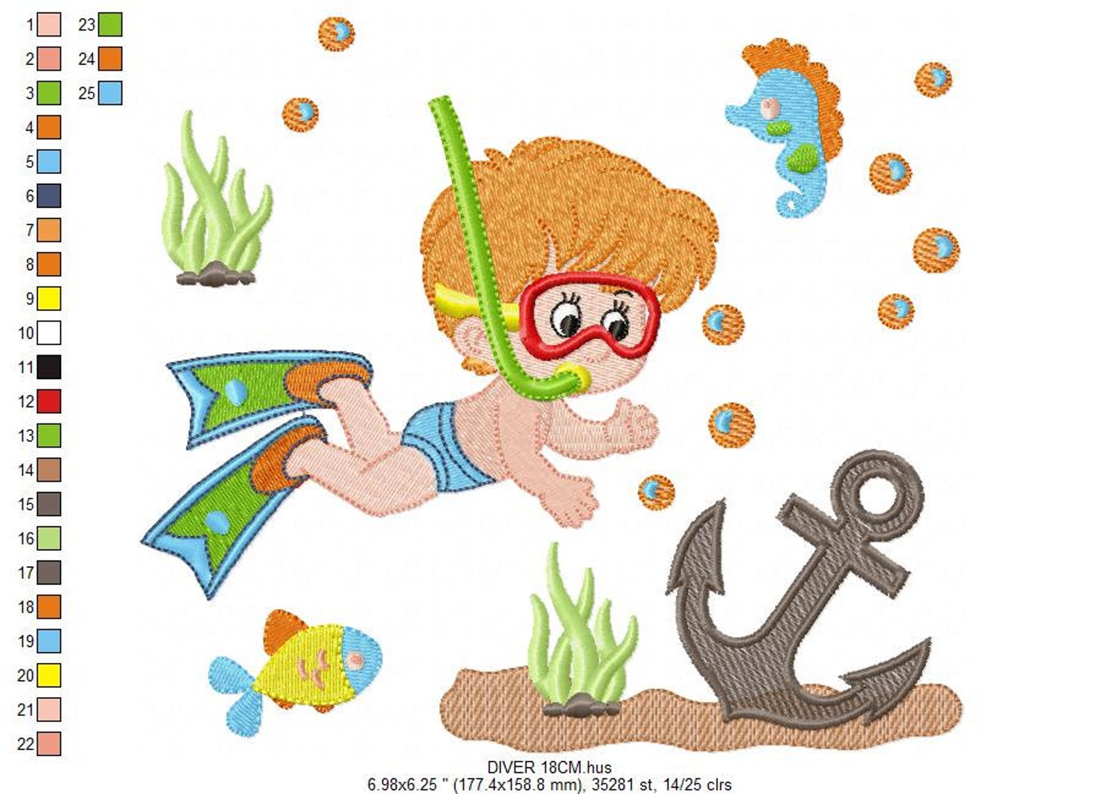 Boy Diver Embroidery Design - Swimmer Embroidery Design Machine ...