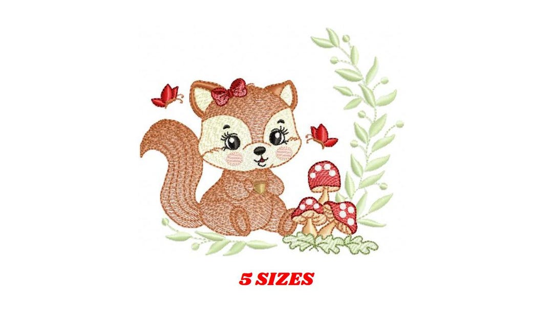Female Squirrel With Lace Embroidery Design - Woodland Animal With ...