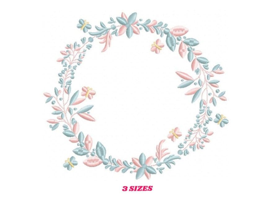 Floral Monogram Frame Embroidery Designs - Flower Wreath Machine ...