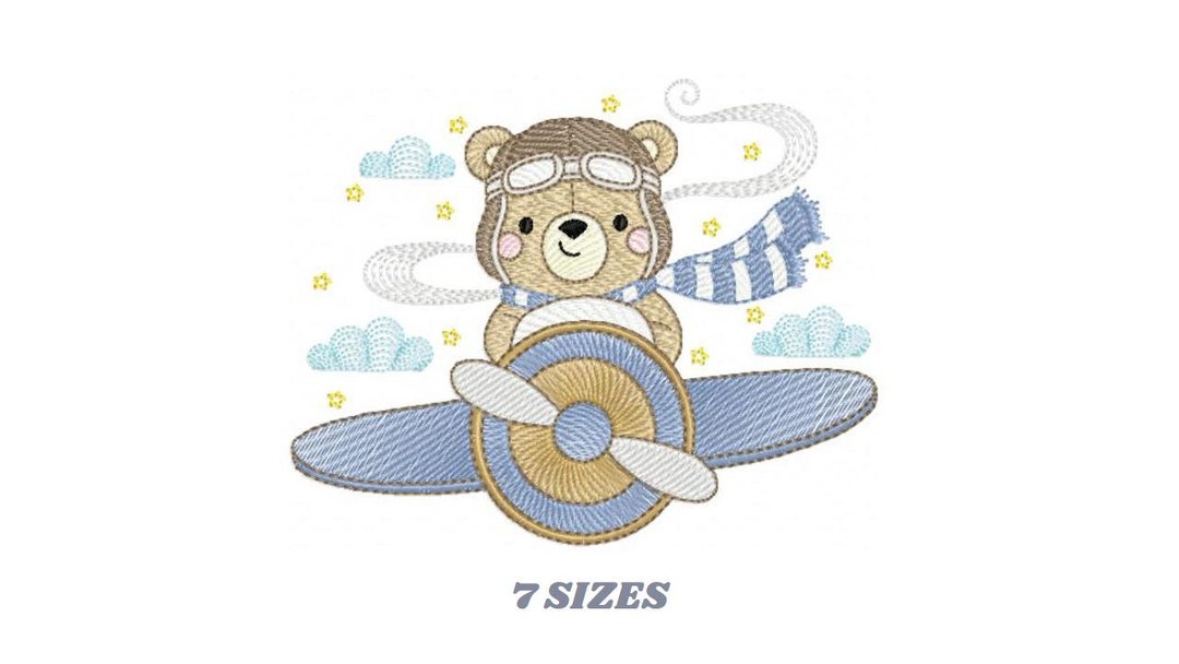 Pilot Bear Embroidery Designs - Plane Embroidery Design Machine ...