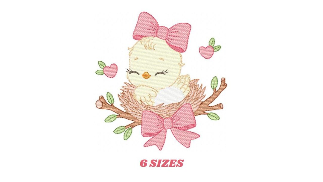 Bird Embroidery Designs - Baby Girl Bird With Bow Lace Machine ...
