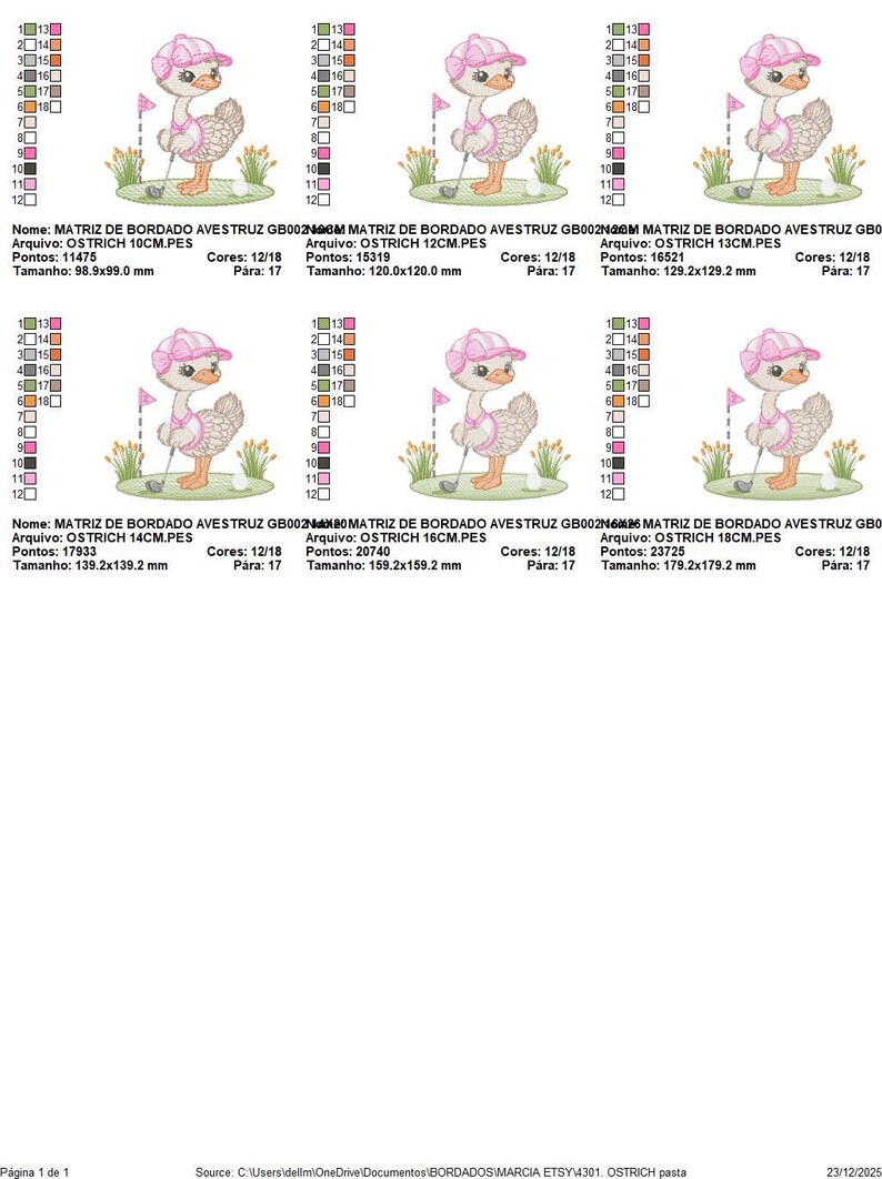 Ostrich Playing Golf Embroidery Designs - Baby Girl Bird Machine ...