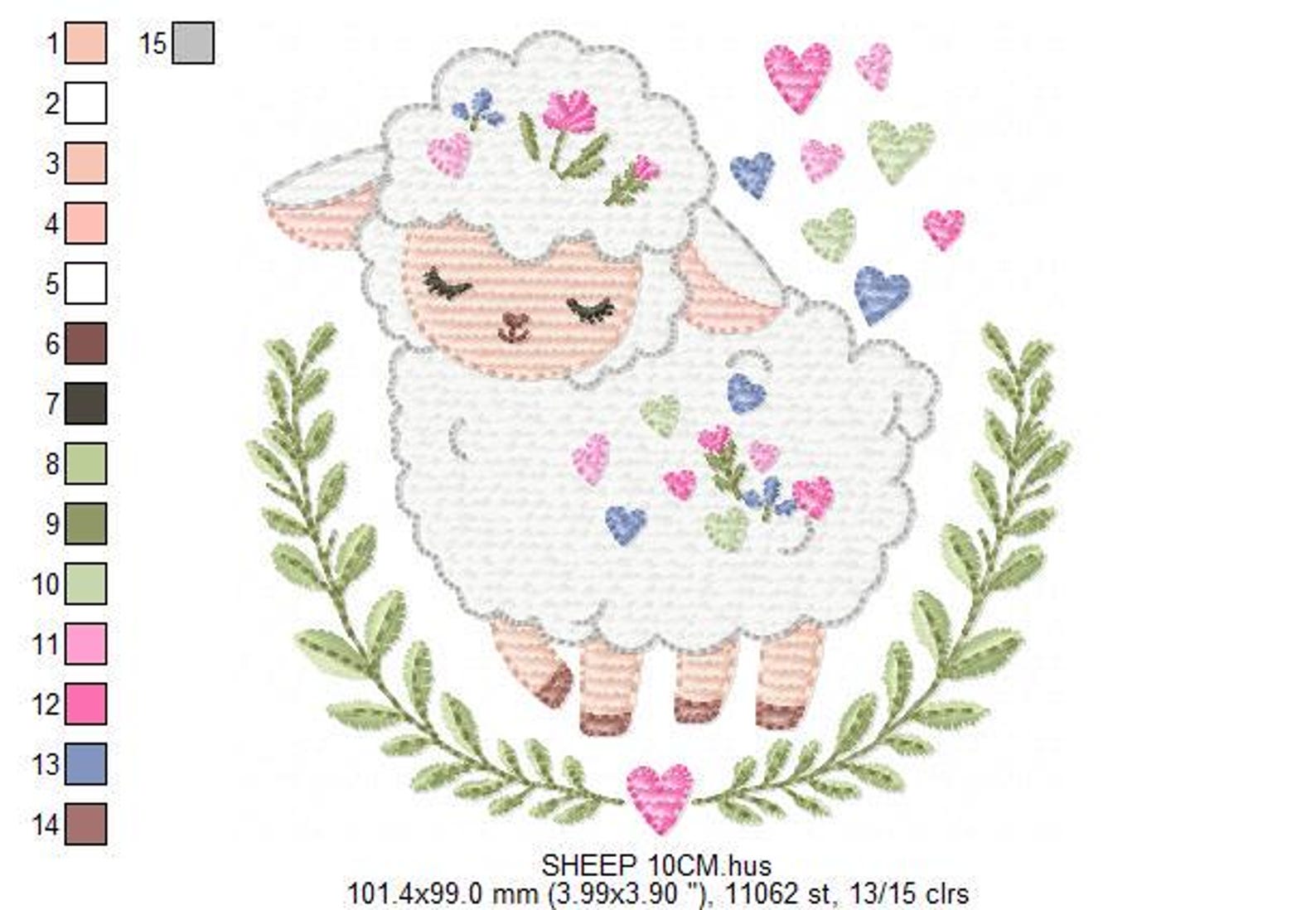 Frame With Sheep Embroidery Design - Lamb With Hearts and Laurel Wreath ...
