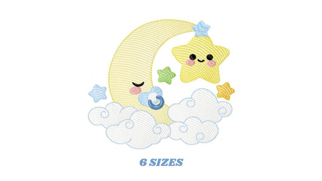 Moon With Stars Embroidery Design - Half Moon Embroidery Design Machine ...