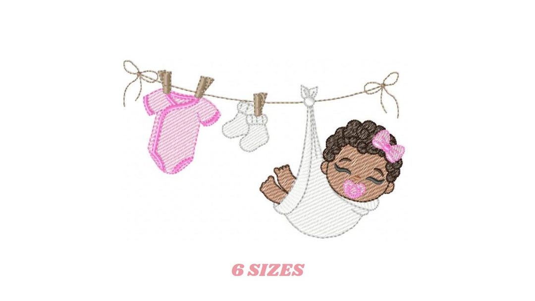 Baby Girl With Clothes Line Embroidery Designs - Newborn Machine ...