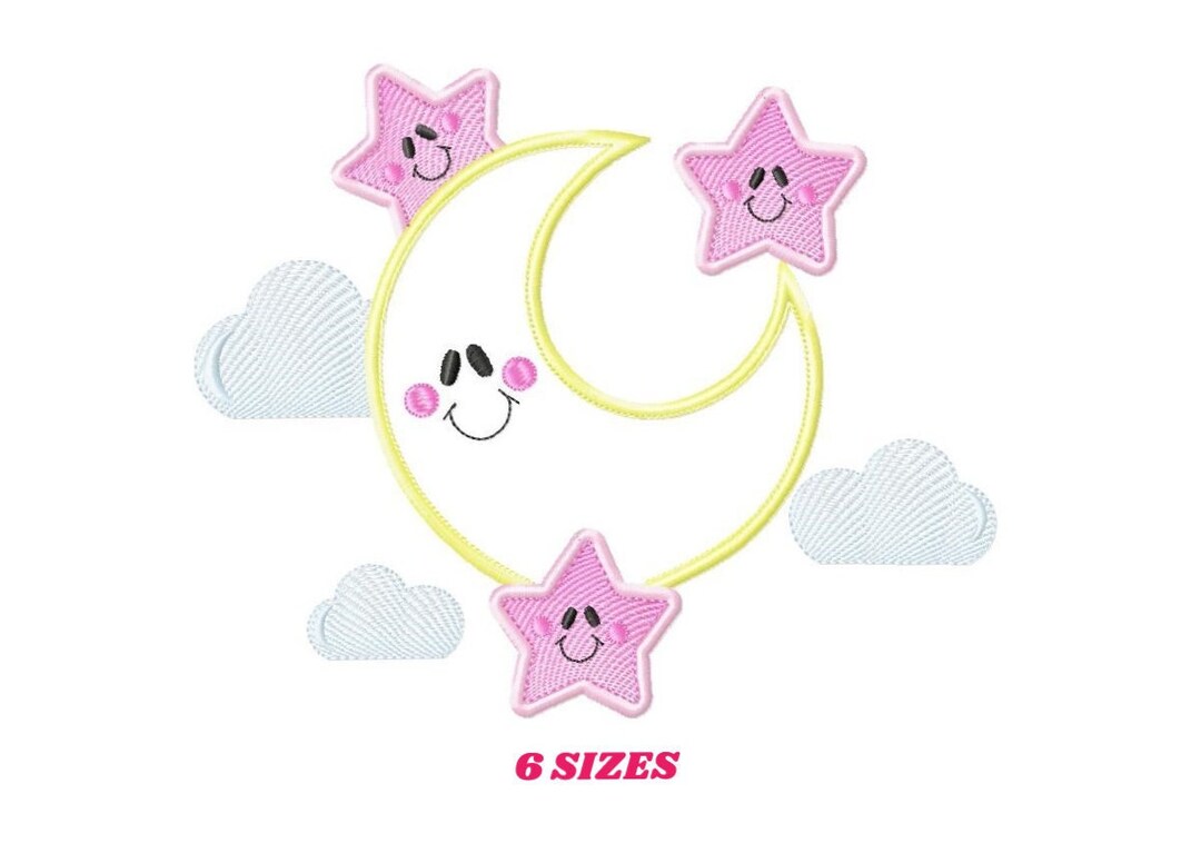 Moon Embroidery Design - Sky Stars Applique Machine Embroidery Patterns ...