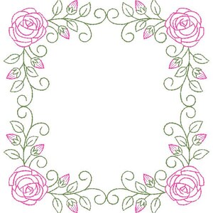 Roses Monogram Frame Embroidery Designs - Flower Square Shape Machine ...