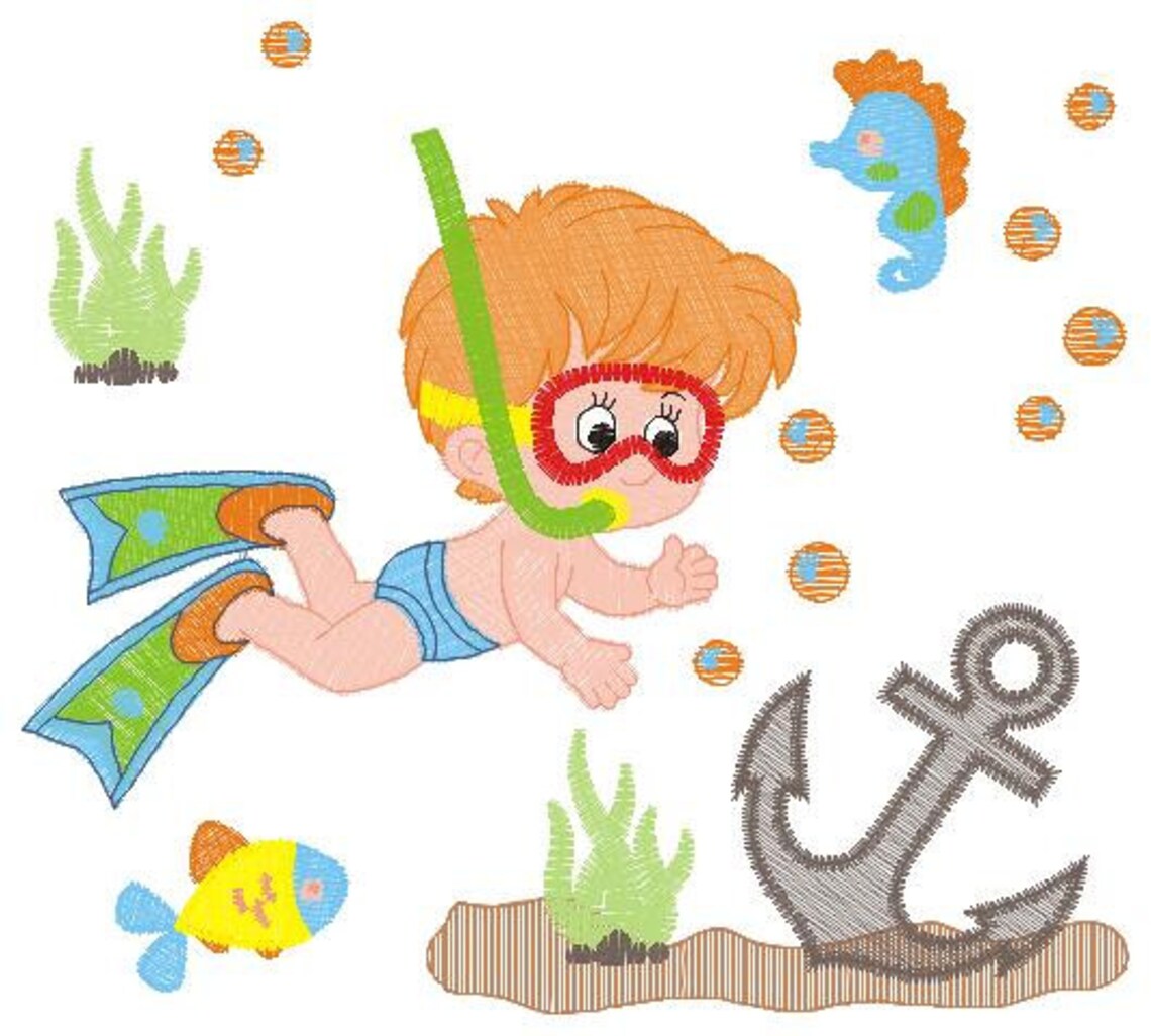 Boy Diver Embroidery Design Swimmer Embroidery Design - Etsy
