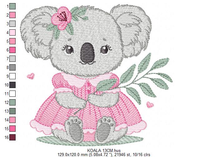Koala Embroidery Design - Baby Girl Bear With Dress Machine Embroidery ...