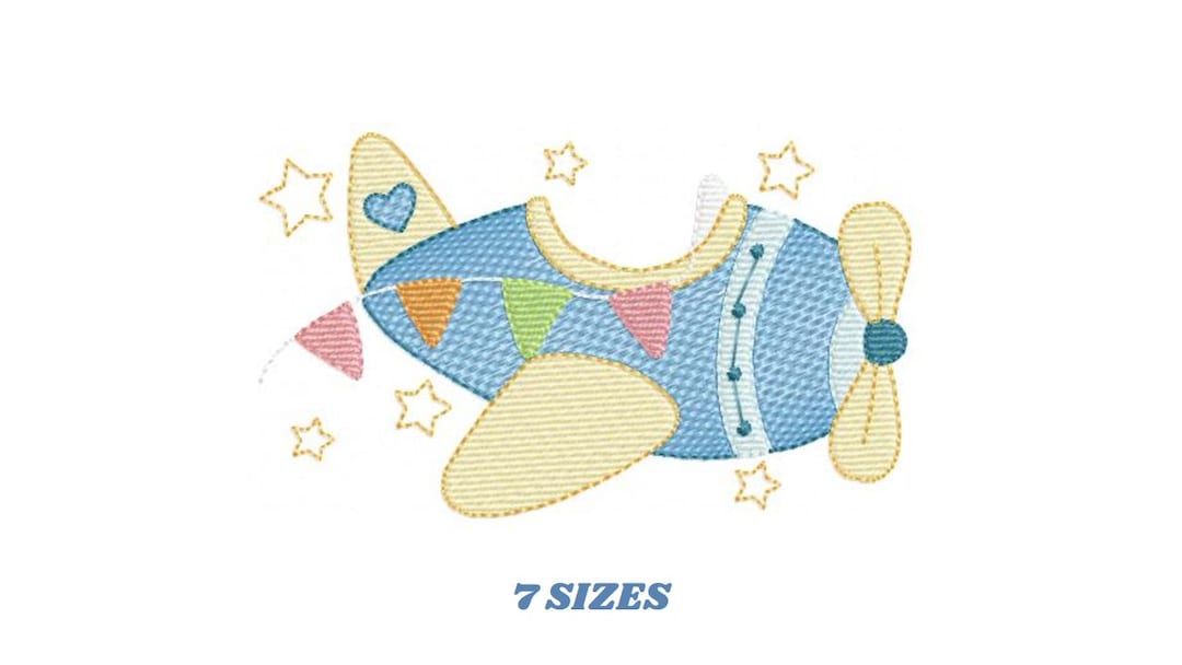 Plane With Stars Embroidery Designs - Colorful Airplane Machine ...