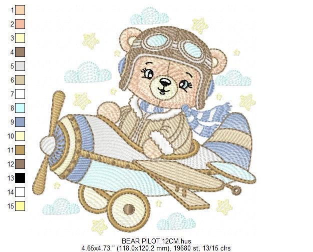 Pilot Bear Embroidery Designs - Plane Embroidery Design Machine ...