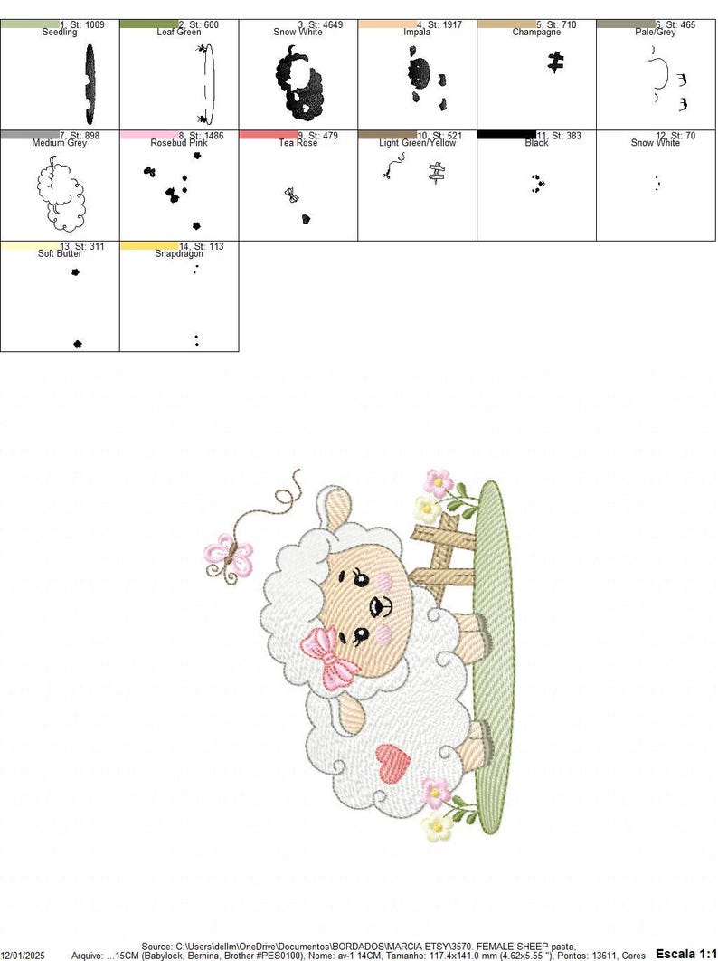 Female Sheep With Bow Embroidery Design - Lamb With Butterfly Machine ...