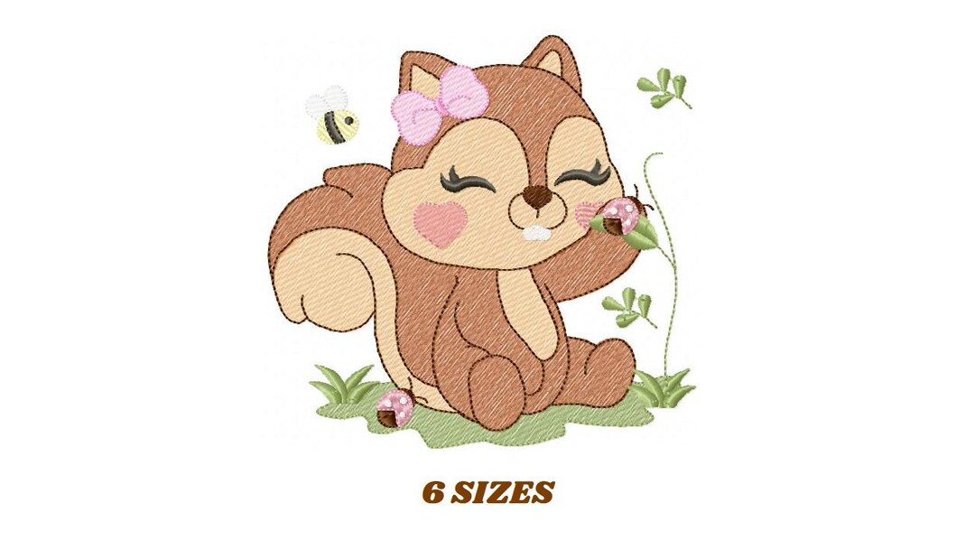 Female Squirrel With Lace and Bees Embroidery Design - Woodland Animal ...