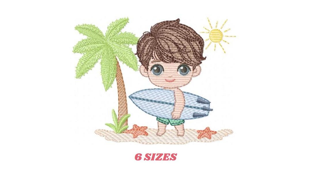 Surfer Boy Embroidery Designs - Beach Swimmer Embroidery Design Machine ...