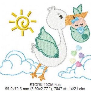 Stork Embroidery Design - Stork With Baby Embroidery Design Machine ...