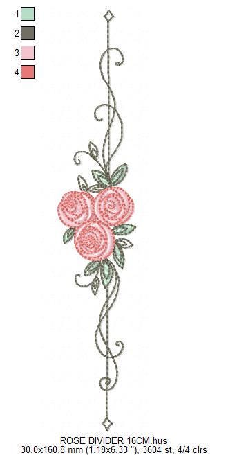 Rose Divider Embroidery Designs - Roses for Kitchen Tea Towel Machine ...