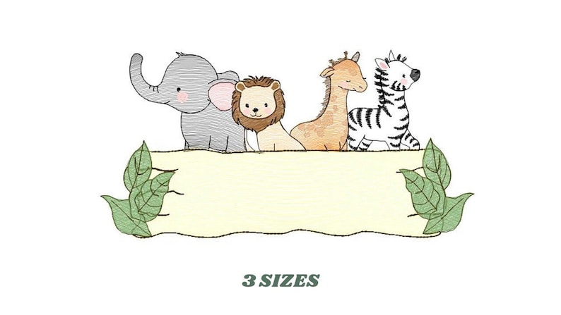Safari Wild Animals Embroidery Designs - Safari Banner for Name Machine ...