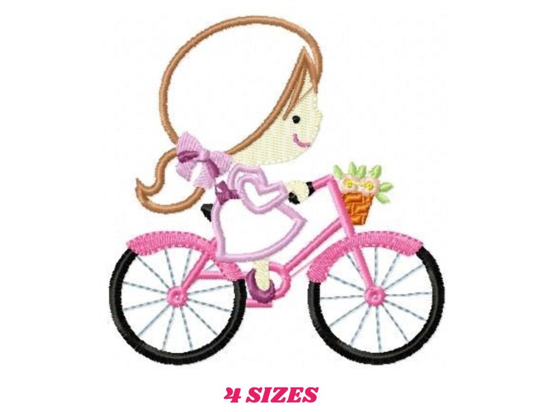Girl With a Bicycle Embroidery Designs - Girl With Bike Applique ...