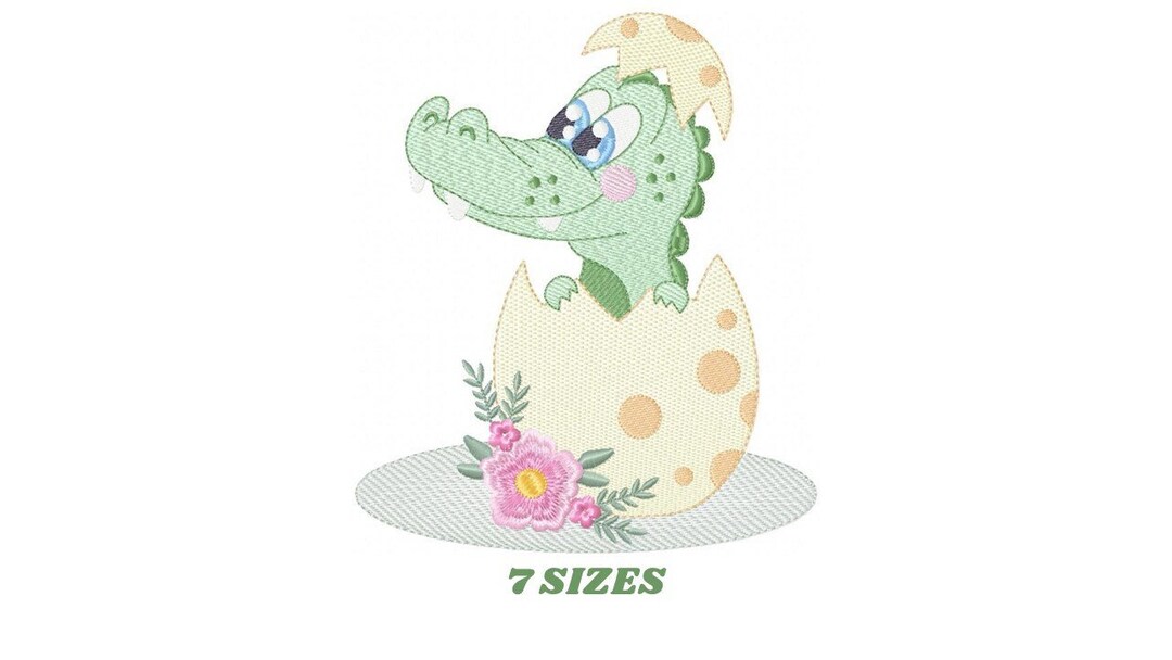 Crocodile Embroidery Design - Alligator Inside Egg Machine Embroidery ...