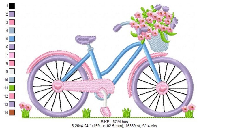 Bike With Flowers Embroidery Designs - Bicycle Machine Embroidery ...