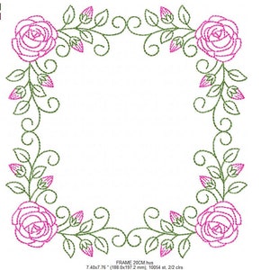 Roses Monogram Frame Embroidery Designs - Flower Square Shape Machine ...