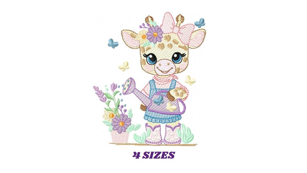 Giraffe With Flowers Embroidery Design - Safari Animal Embroidery ...