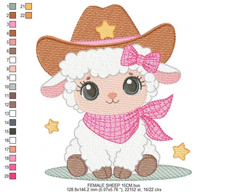 Sheep Embroidery Design - Cowgirl Lamb Machine Embroidery Pattern ...