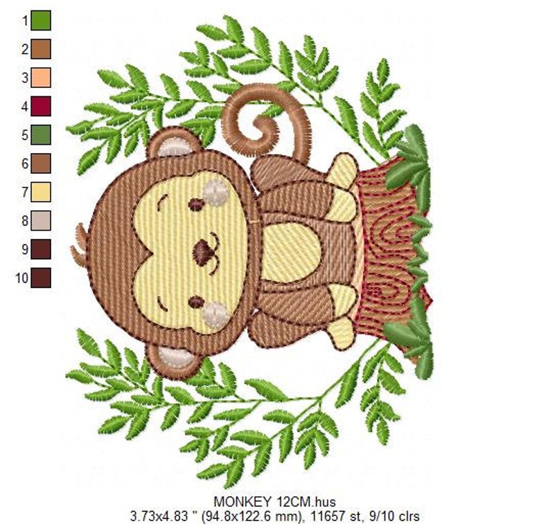 Monkey Embroidery Designs - Safari Wild Animal Machine Embroidery ...