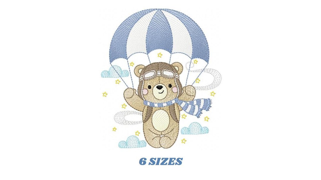 Pilot Bear Embroidery Designs - Parachute Embroidery Design Machine ...