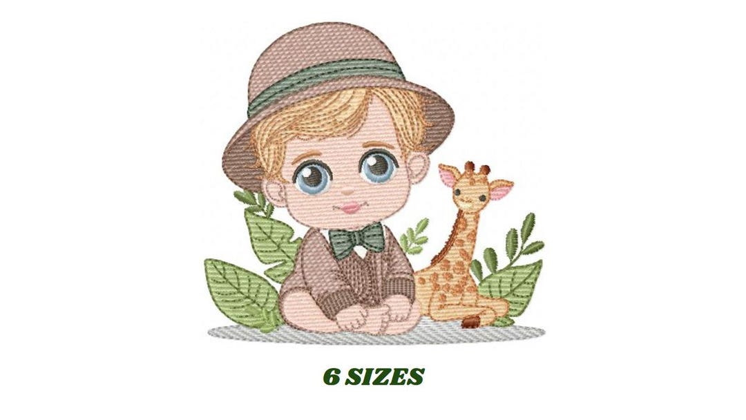 Safari Baby Boy Embroidery Designs - Explorer Boy With Giraffe ...