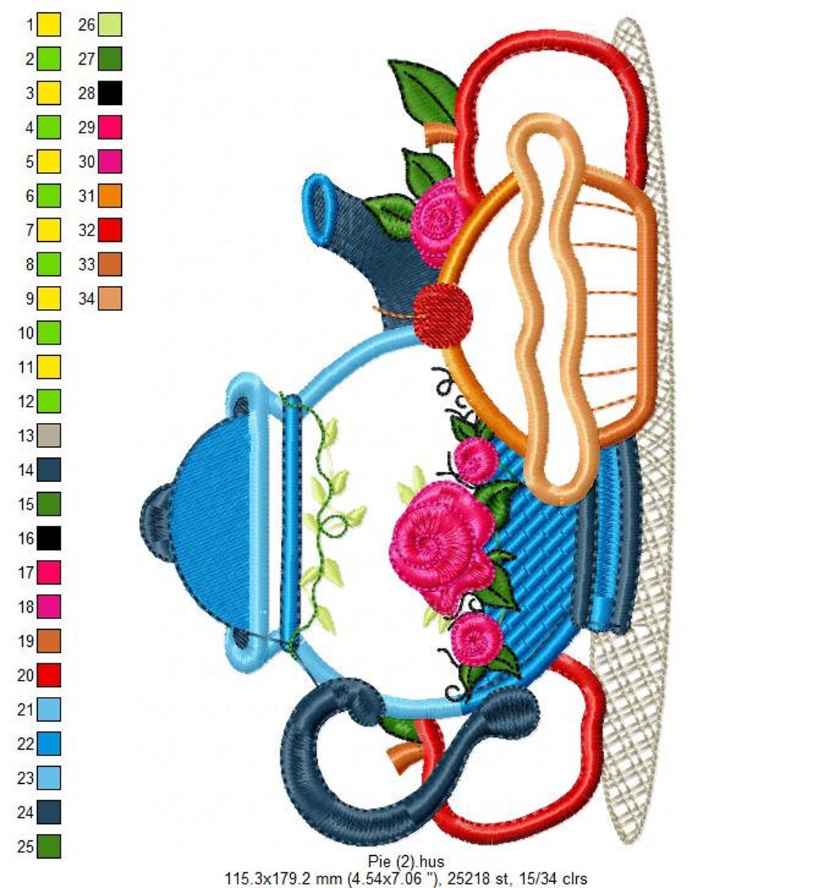 Pie Embroidery Design Teapot Embroidery Designs Machine - Etsy
