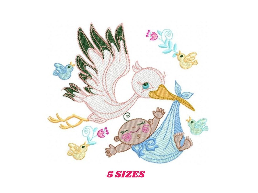 Stork Embroidery Design - Stork With Baby Embroidery Design Machine ...