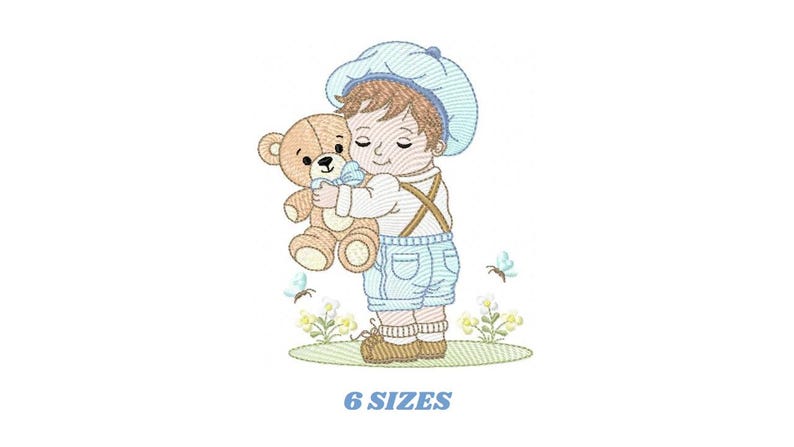 Boy Embroidery Design - Child With Cap and Teddy Bear Machine ...