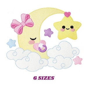 Moon With Star Embroidery Design - Half Moon Embroidery Design Machine ...