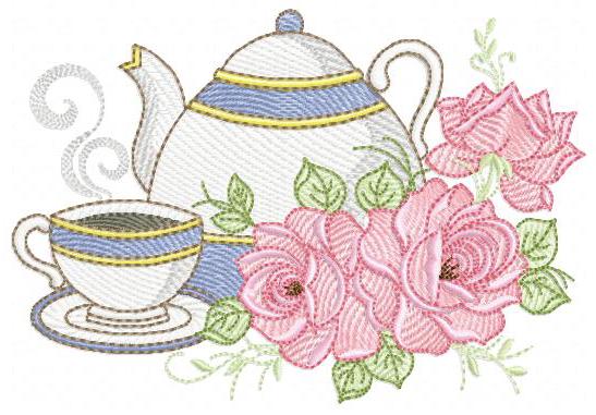 Teapot Embroidery Design - Tea Cup With Roses Embroidery Designs ...