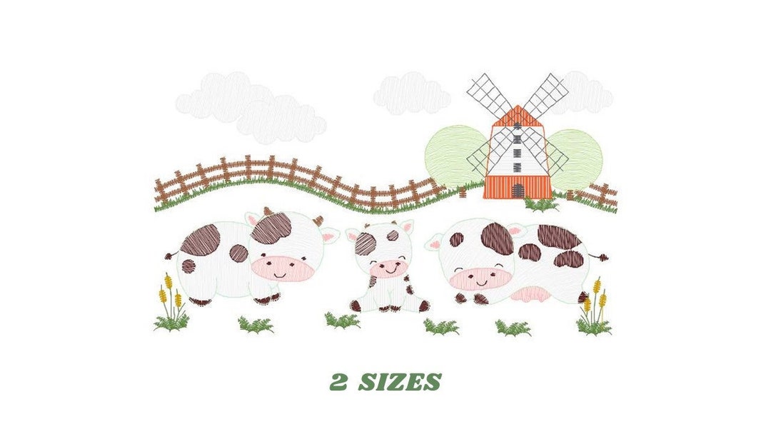 Cows Ranch Embroidery Design Mill Farm Fence Embroidery Designs Machine ...