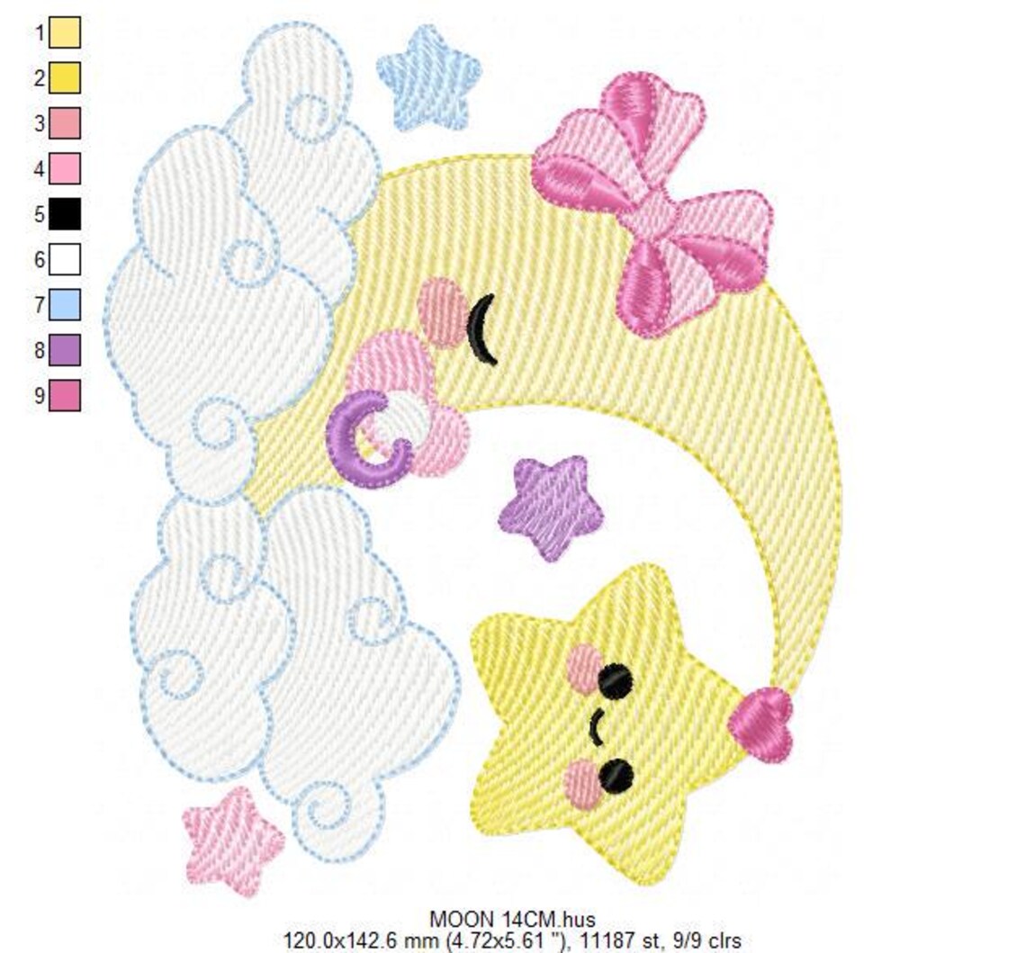 Moon With Star Embroidery Design - Half Moon Embroidery Design Machine ...