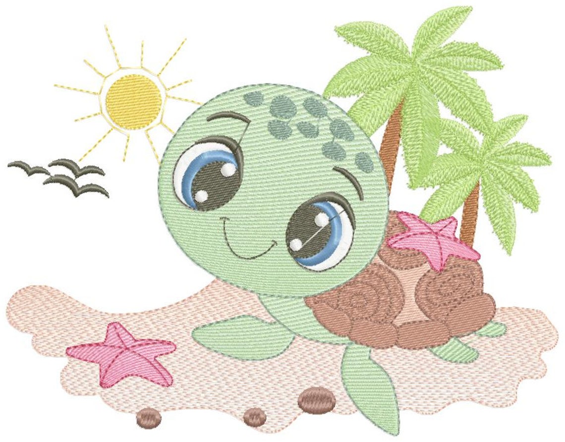 Turtle Embroidery Design Ocean Animal Embroidery Designs - Etsy