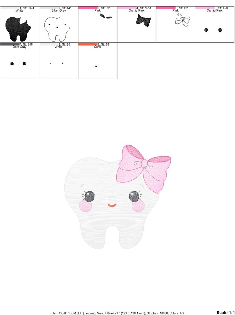 Tooth Embroidery Designs - Dentist Machine Embroidery Pattern - Baby ...