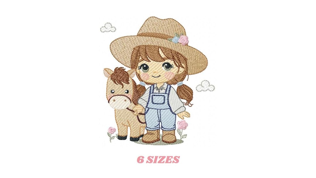 Girl Farmer Embroidery Designs - Farmer With Hat and Horse Machine ...