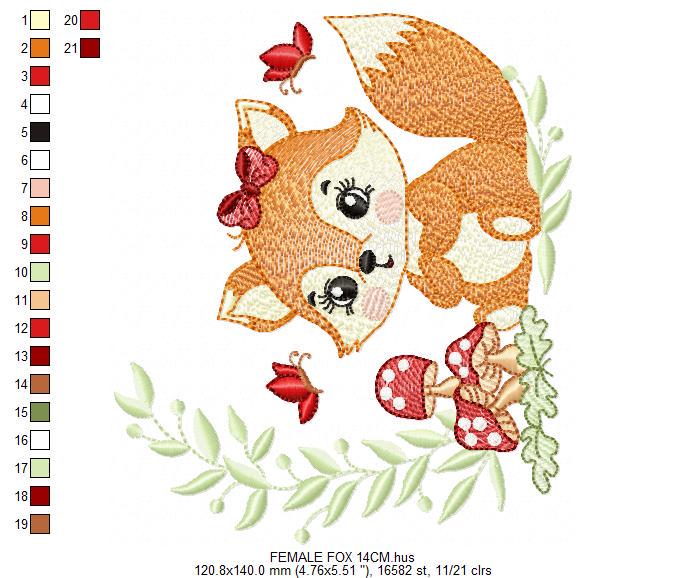 Female Red Fox With Lace and Mushrooms Embroidery Designs - Woodland ...