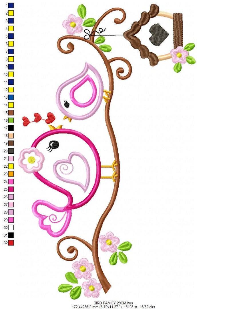 Bird Embroidery Designs Bird With Flower Embroidery Design Etsy