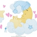 Sleeping Moon Embroidery Design - Half Moon With Cloud Stars and Hearts ...