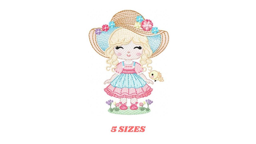 Peasant Girl Embroidery Designs - Flower Girl With Bird Machine ...