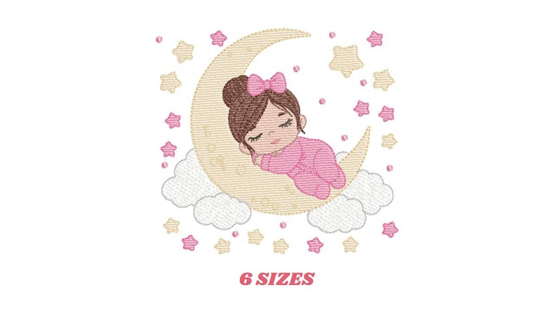 Baby Girl Embroidery Design - Newborn Sleeping in the Moon Embroidery ...