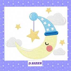 Sleeping Moon Embroidery Design - Half Moon Crescent With Star Machine ...