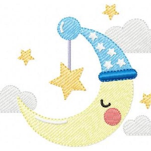 Sleeping Moon Embroidery Design - Half Moon Crescent With Star Machine ...