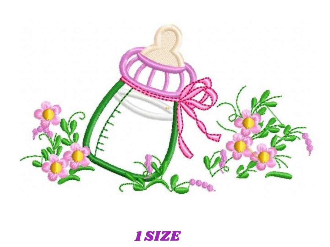 Baby Bottle With Flowers Embroidery Design - Newborn Feeding Bottle ...